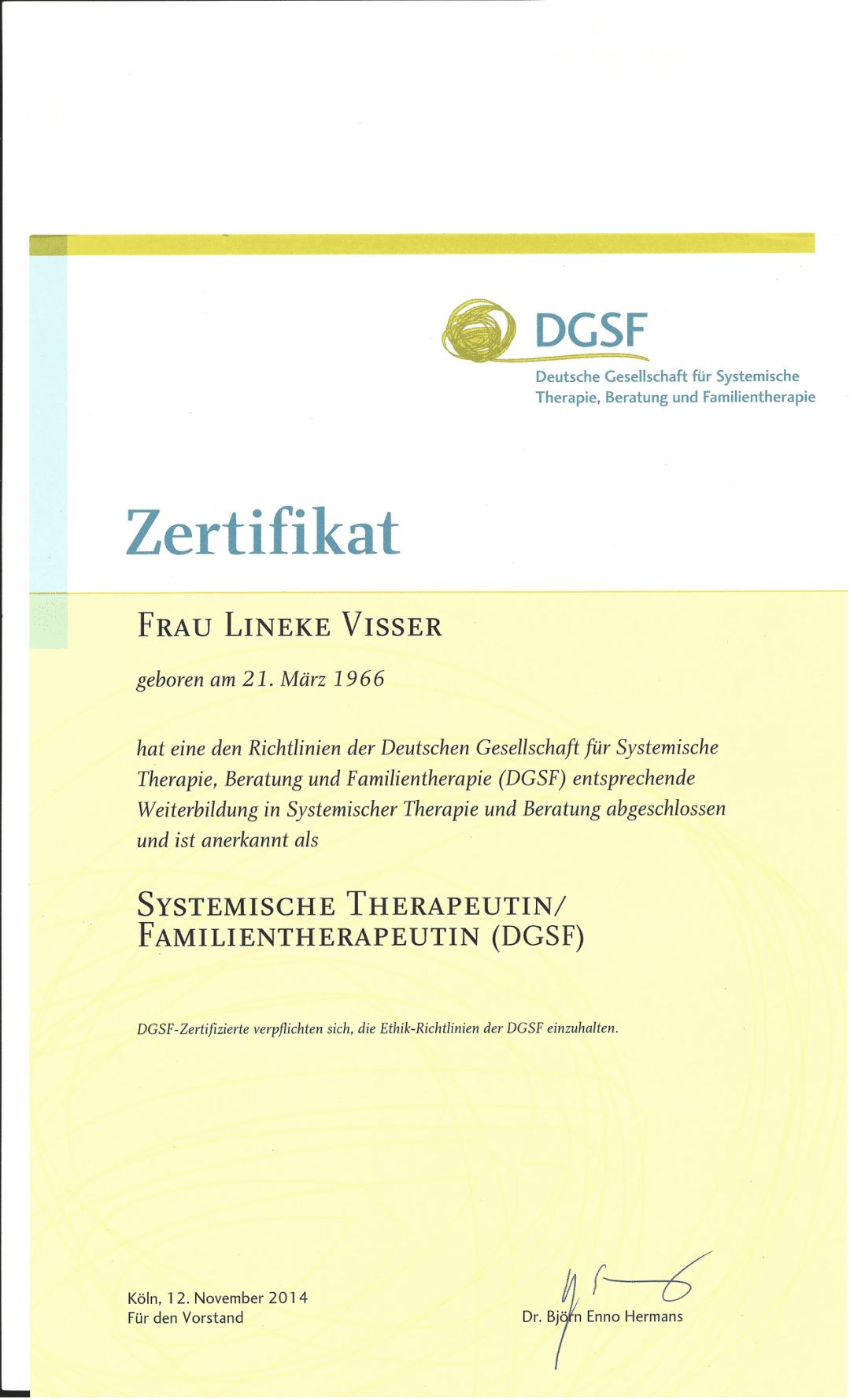 DGSF Zertifikat - Praxis für Paartherapie, Eheberatung und Sexualtherapie